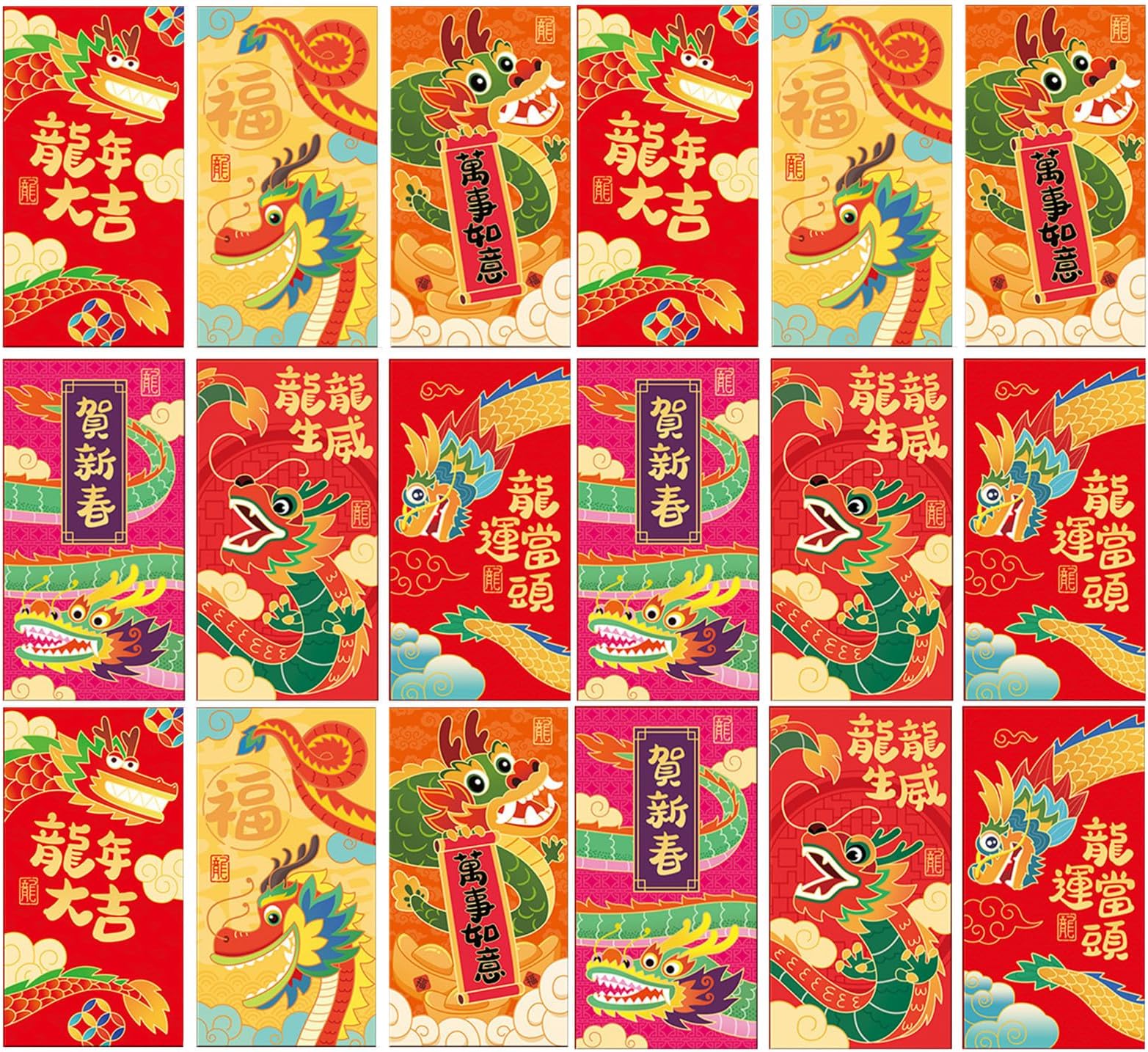 Amazon.com : Acewen 18Pcs 2024 Chinese Dragon New Year Red Envelopes ...