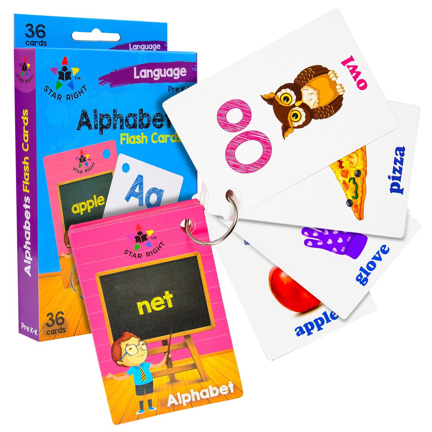 Buy Star Right Alphabets Flash Cards with Pictures, 36 Cards, with 1 ...
