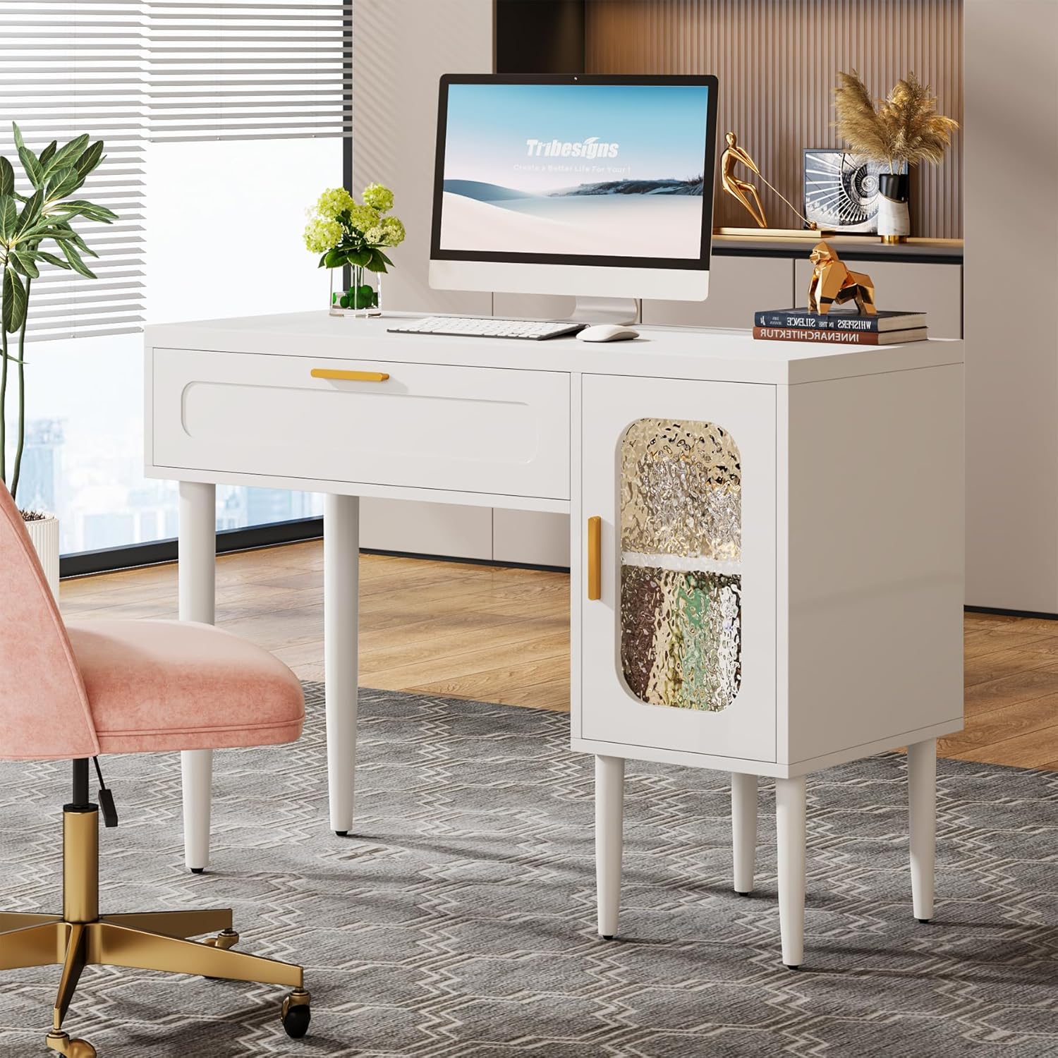 Amazon.com: Tribesigns 43" White Computer Desk with Large Drawers and 2 ...