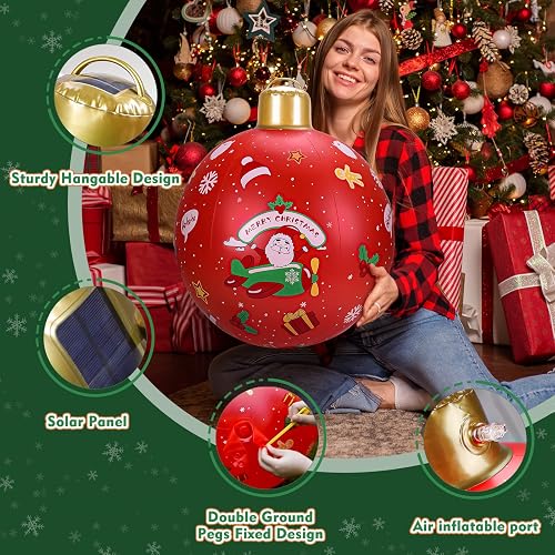 JOSEN Bola de Navidad inflable con luz solar, PVC, decoración de ...