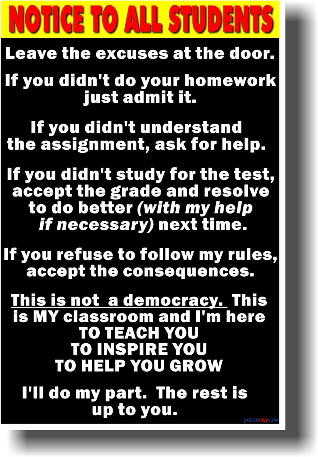 Amazon.com: Notice to Students (Big Text) - Classroom Motivational ...
