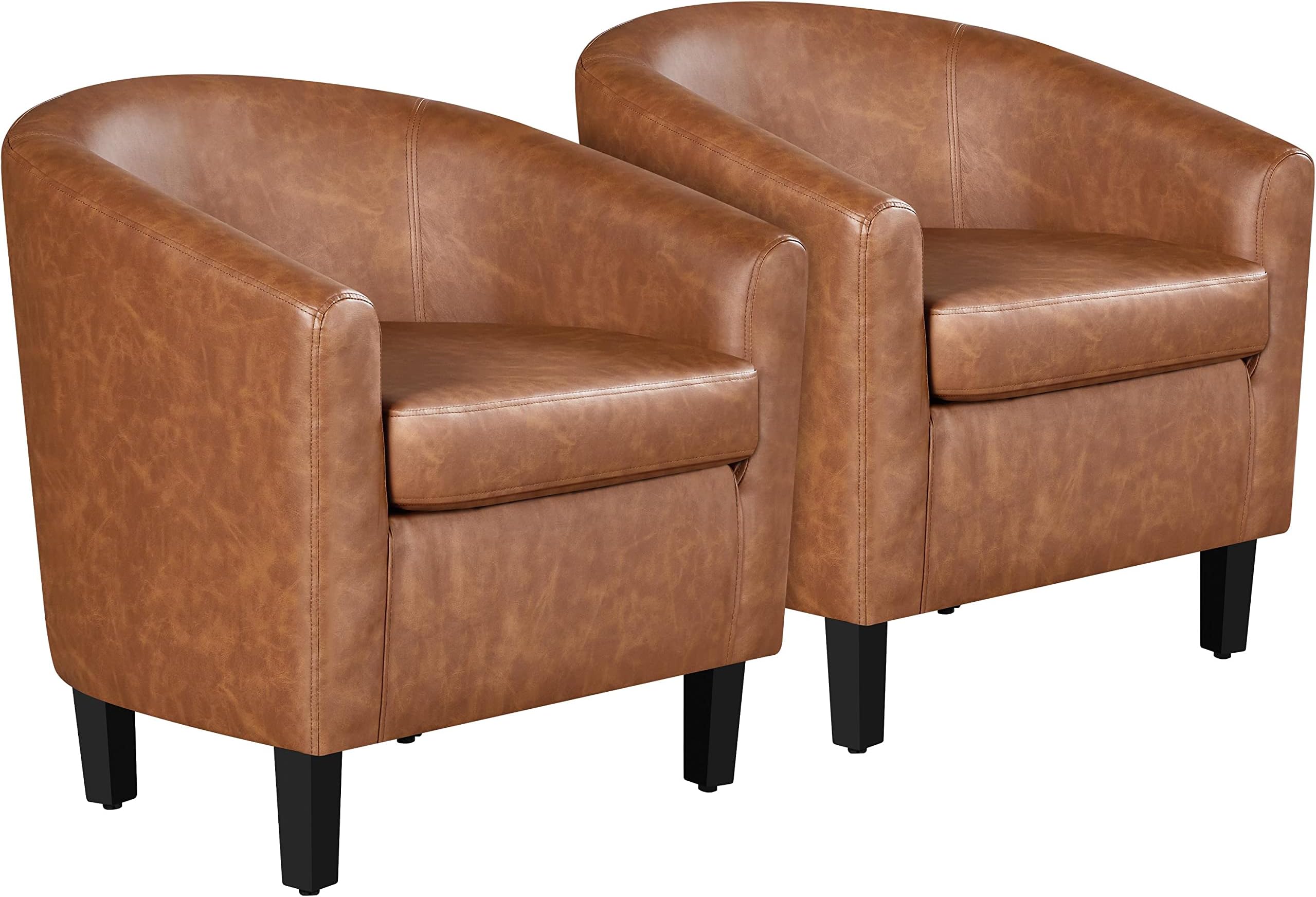 Amazon.com: Yaheetech Brown Accent Chairs Set of 2, Faux Leather Barrel ...