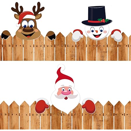 Amazon.com : 5 Pcs Christmas Fence Peeker Decoration Outdoor Snowman ...