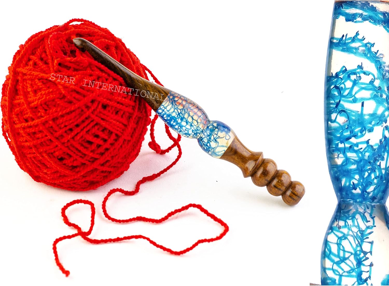 Amazon.com: Blue Epoxy Resin Crochet Hook and Rosewood Mix Crochet Hook ...