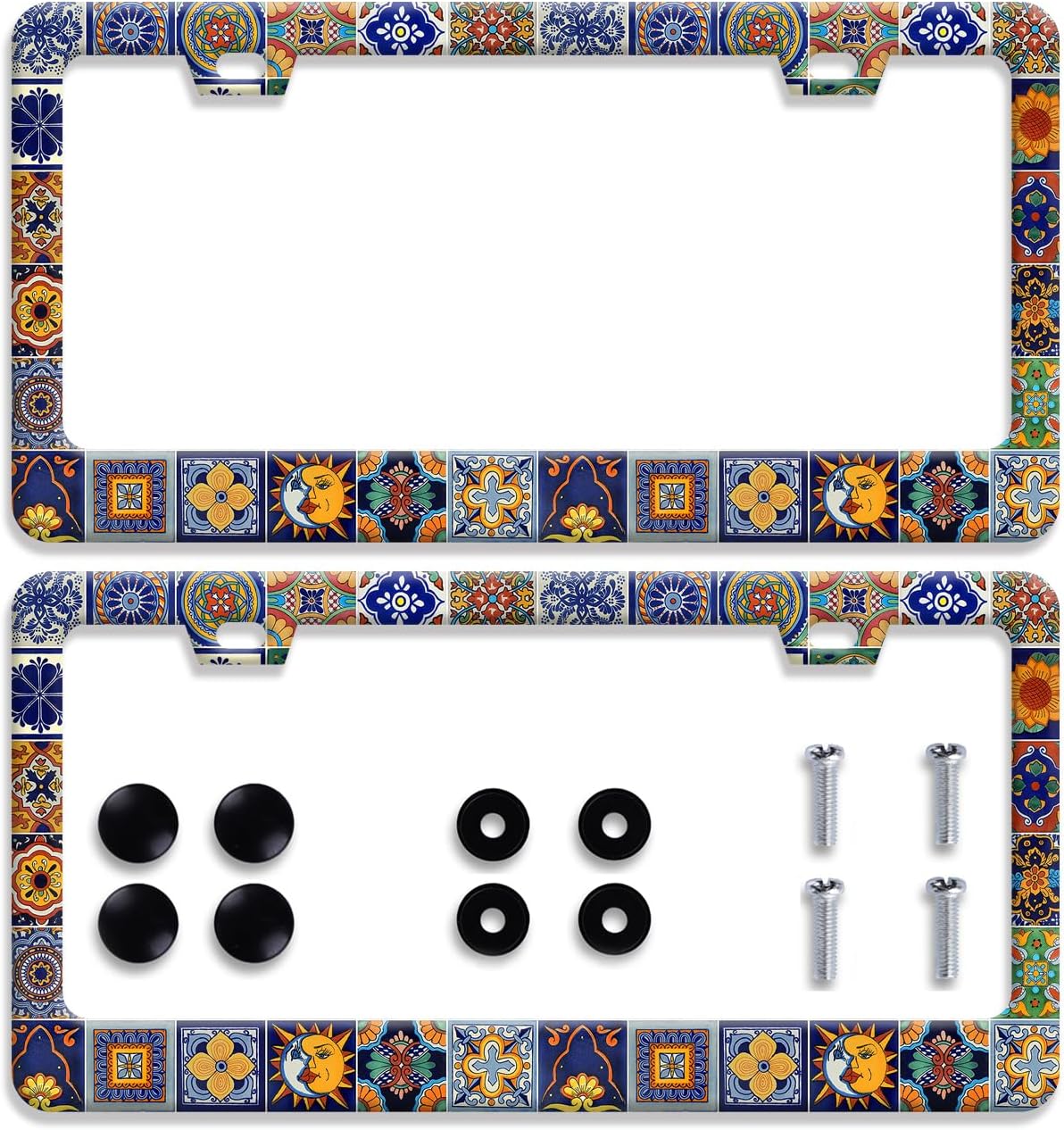 Amazon.com: 【2Pcs】 Mexican Tiles License Plate Frames Mandala Boho ...