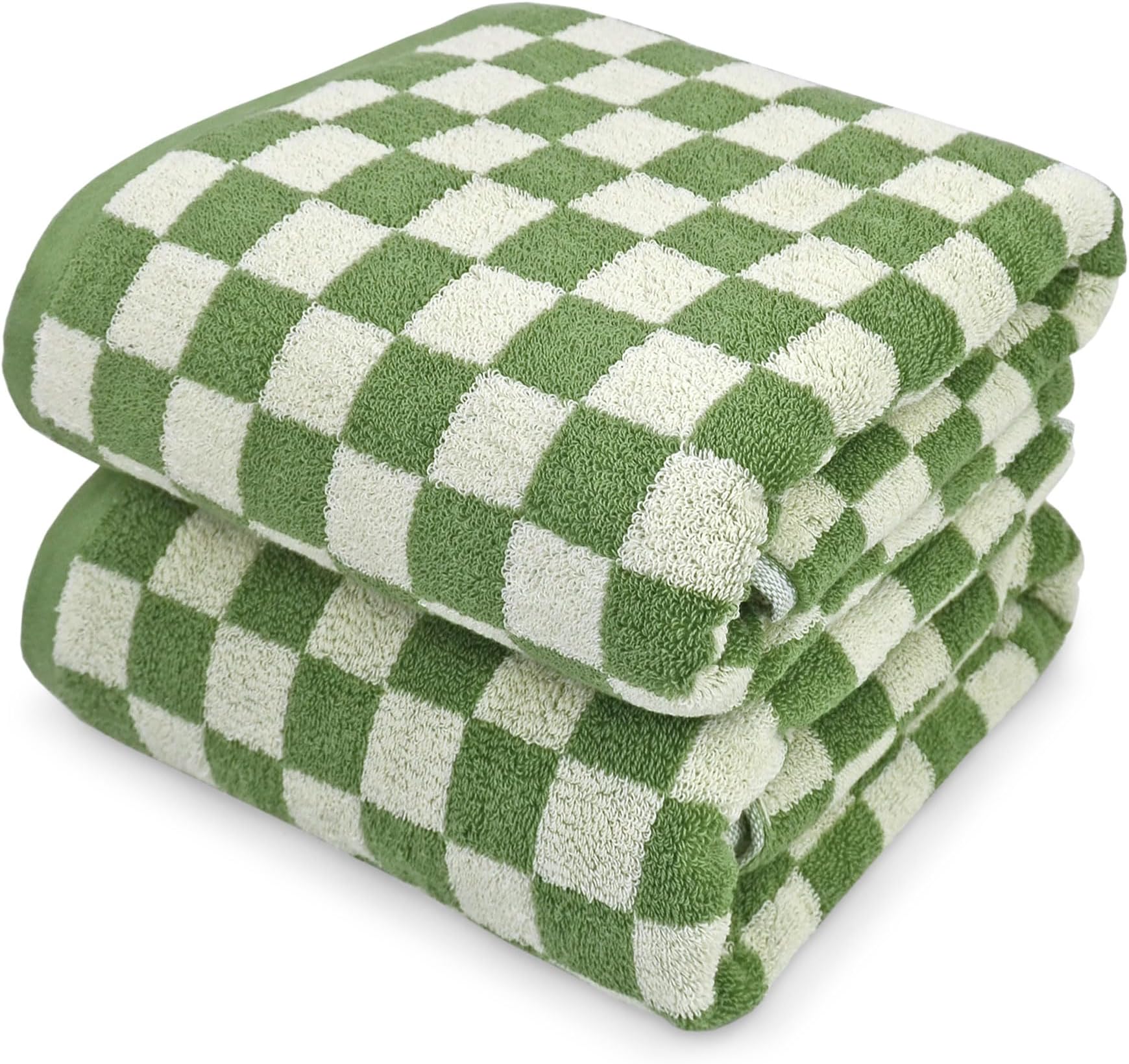 Amazon.com: Jacquotha Luxury Bath Towels for Bathroom Green Checkered ...