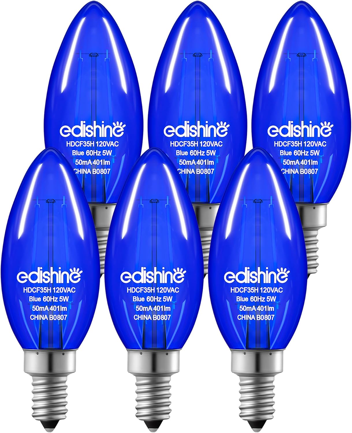 EDISHINE Dimmable Blue Light Bulb, 5W Equivalent 60W, C35 LED Filament ...