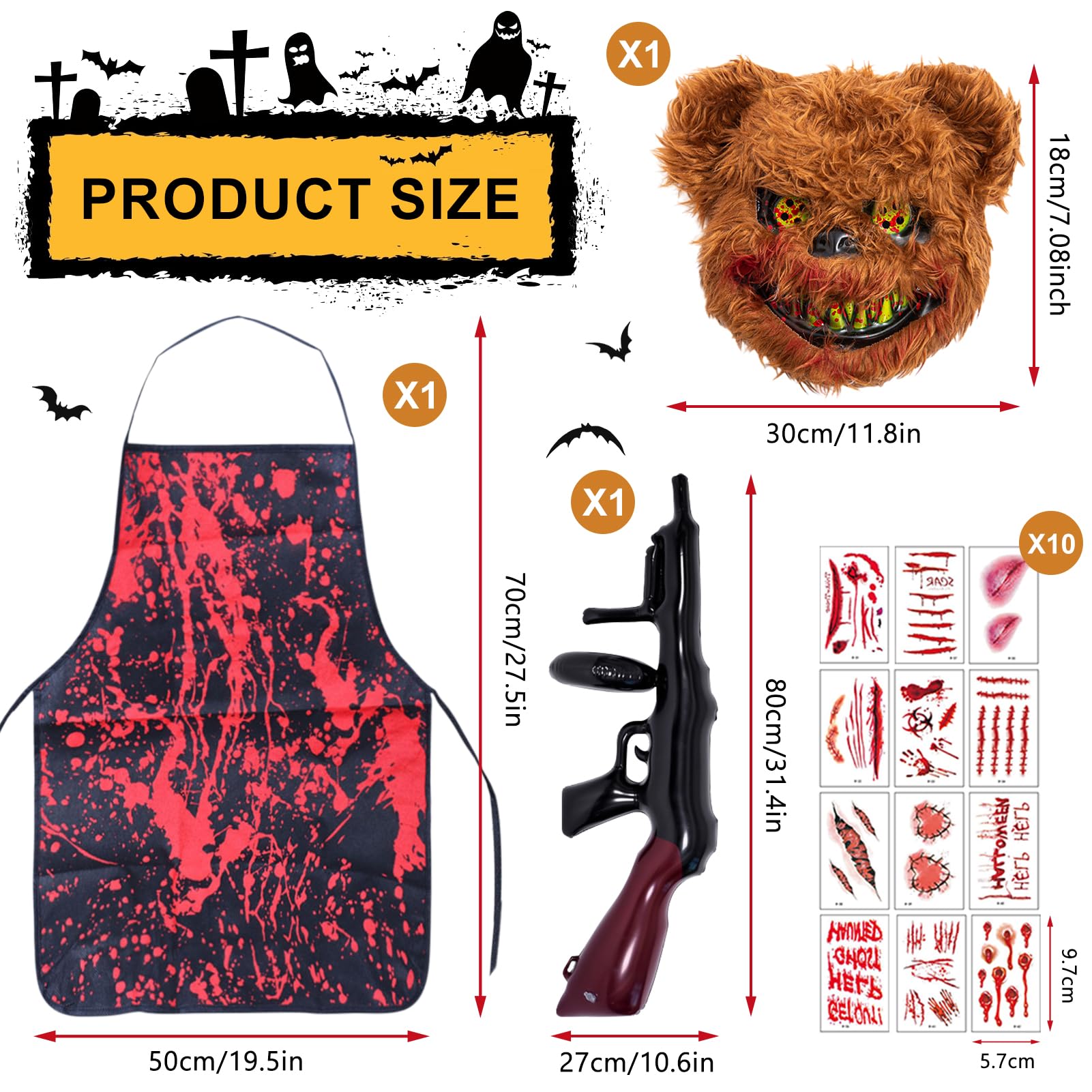 JWDMHSJ Horror Rabbit Costume, Horror Rabbit, 4 Pieces Horror Rabbit ...