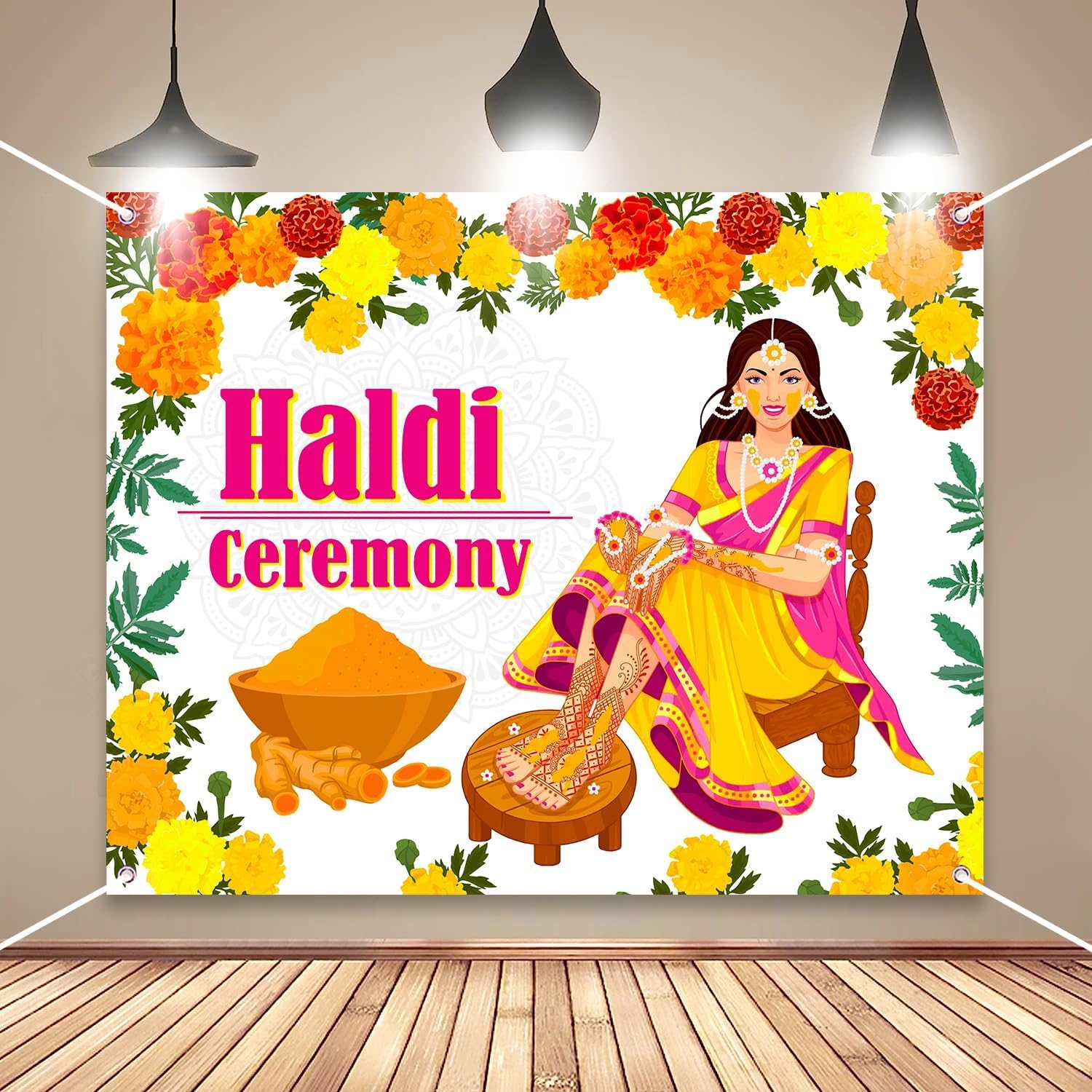 Haldi Backdrop Decoration Cloth - Backdrop Cloth for Decoration (4x5 Ft ...