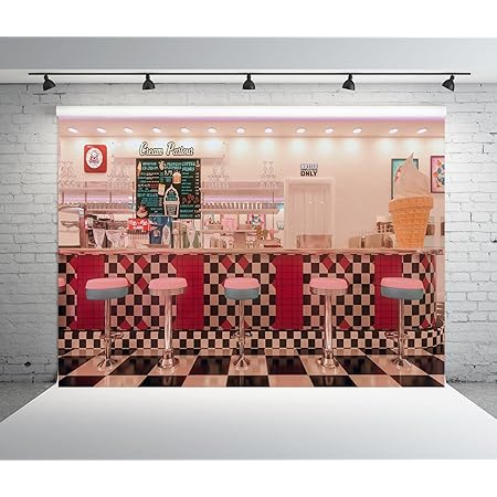 Amazon.com : VIDMOT Soda Shop Backdrop for 50s Party 7x5ft Blue and ...