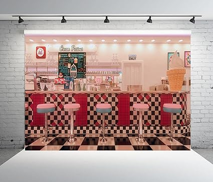 Amazon.com : BELECO 7x5ft Fabric Vintage 50s Diner Backdrop for ...