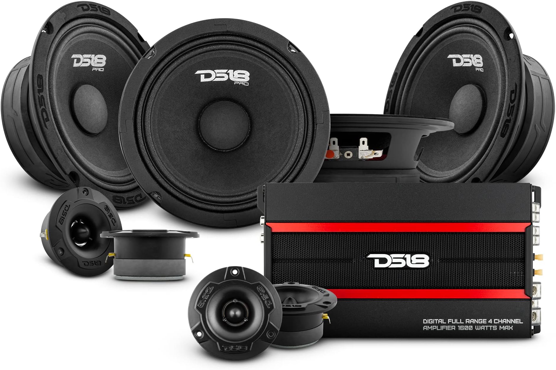 Amazon.com: DS18 Bundle Car Speakers & Amp 4X 6.5 Midrange Loudspeakers ...