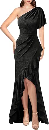 Amazon.com: VFSHOW Womens Sexy One Shoulder Ruched Ruffle Prom Formal Maxi Dress 2023 Front Slit ...