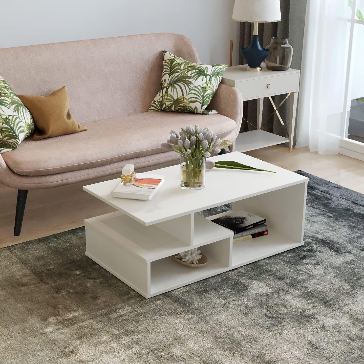 FURNEASER Witely Coffee Table Modern Centre Table with Storage Shelves ...