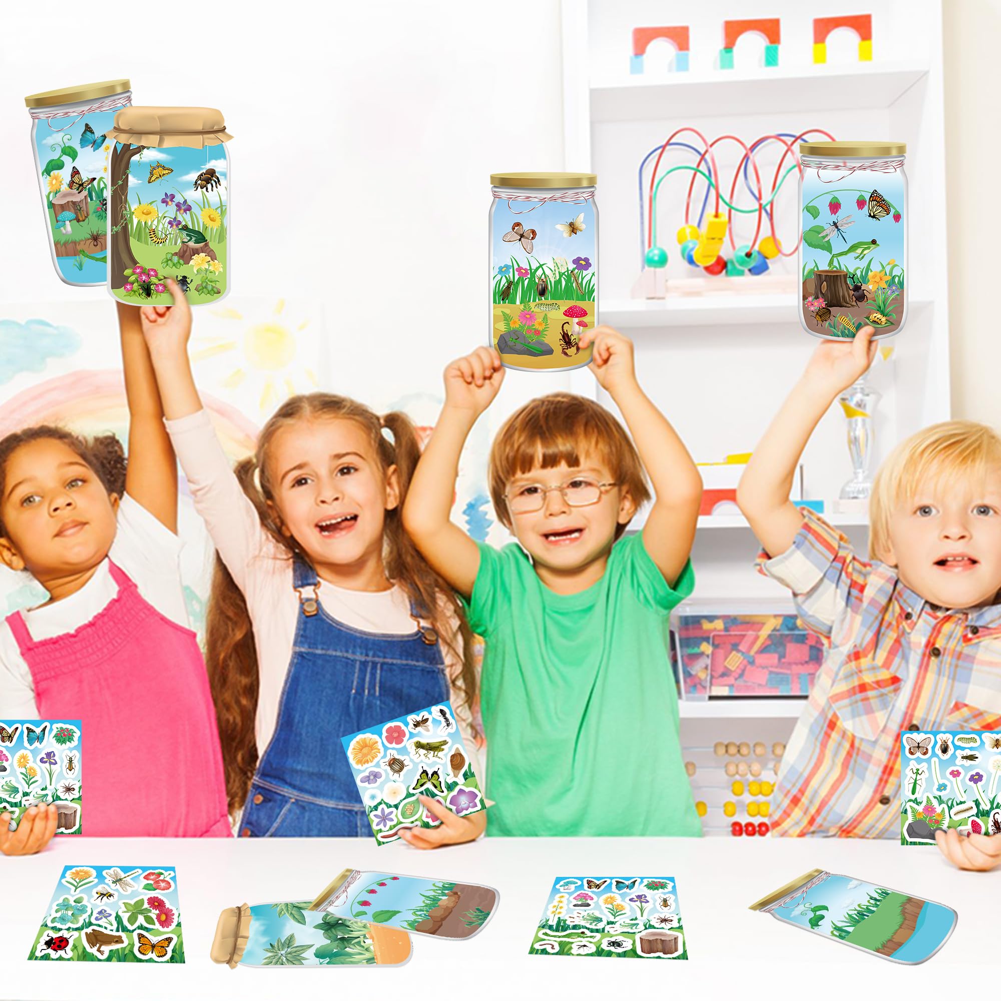 Snapklik.com : WATINC 12Pcs Spring Insect Jar Scene Sticker Art Craft ...