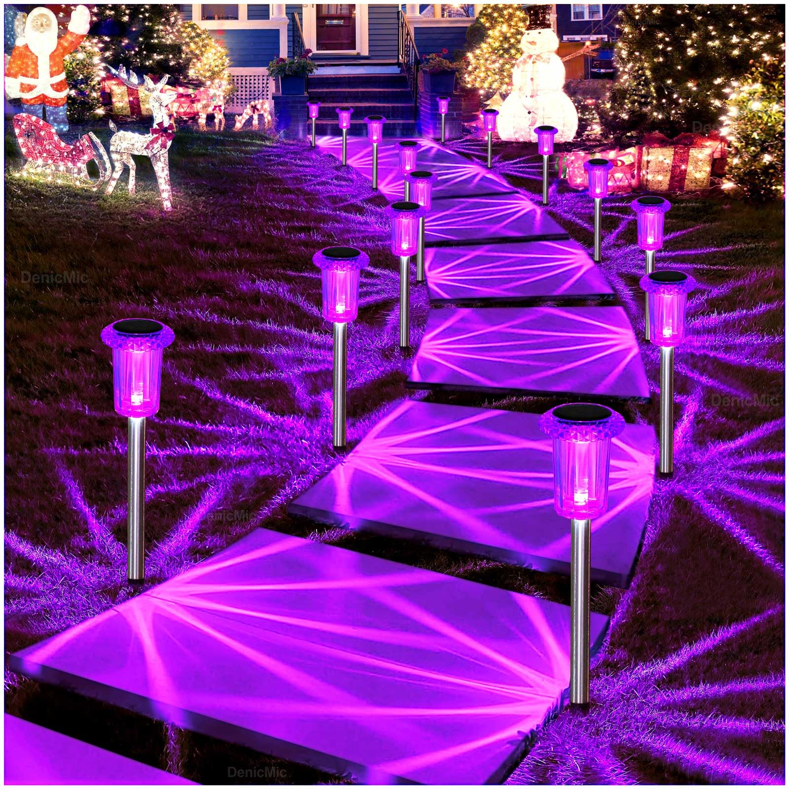 DenicMic Solar Lights Outdoor Solar Pathway Lights LED Waterproof ...