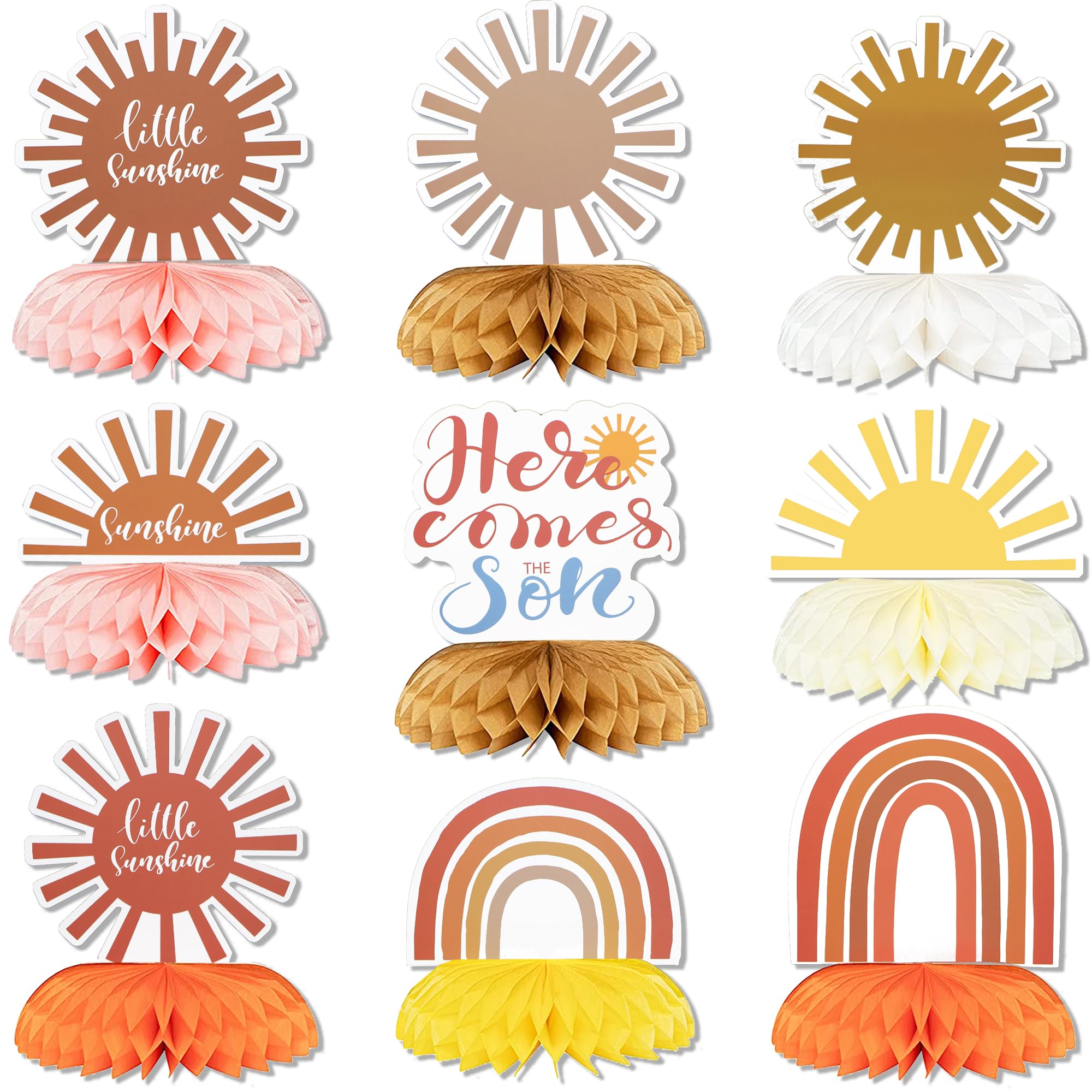 Buy KaKan 9PCS Here Comes The Son Baby Shower Decorations Honeycomb ...