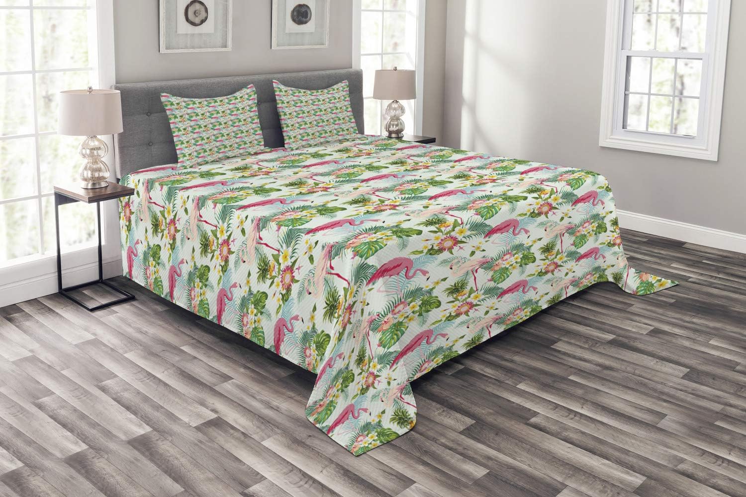 Amazon.com: Ambesonne Flamingo Bedspread Set, Fresh Exotic Jungle ...