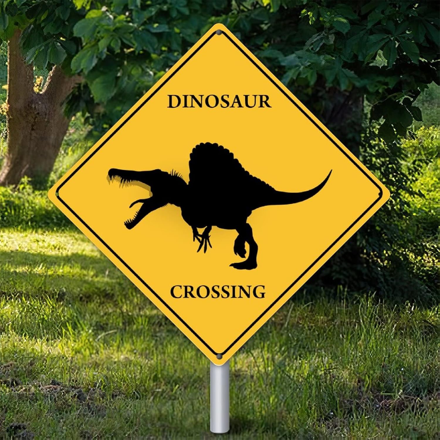 Amazon.com: Dinosaur Crossing Metal Sign Wall Art Dinosaur Silhouette ...