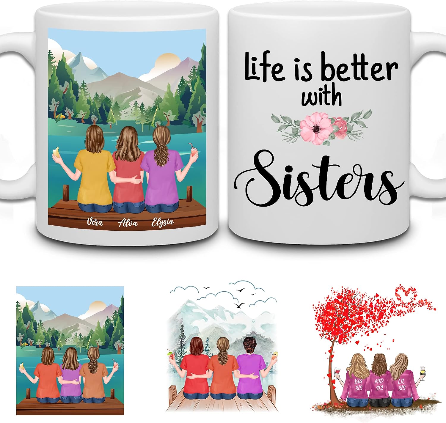 Amazon.com: WHIDOBE Personalized Sister Coffee Mug (3 Sisters), Custom ...
