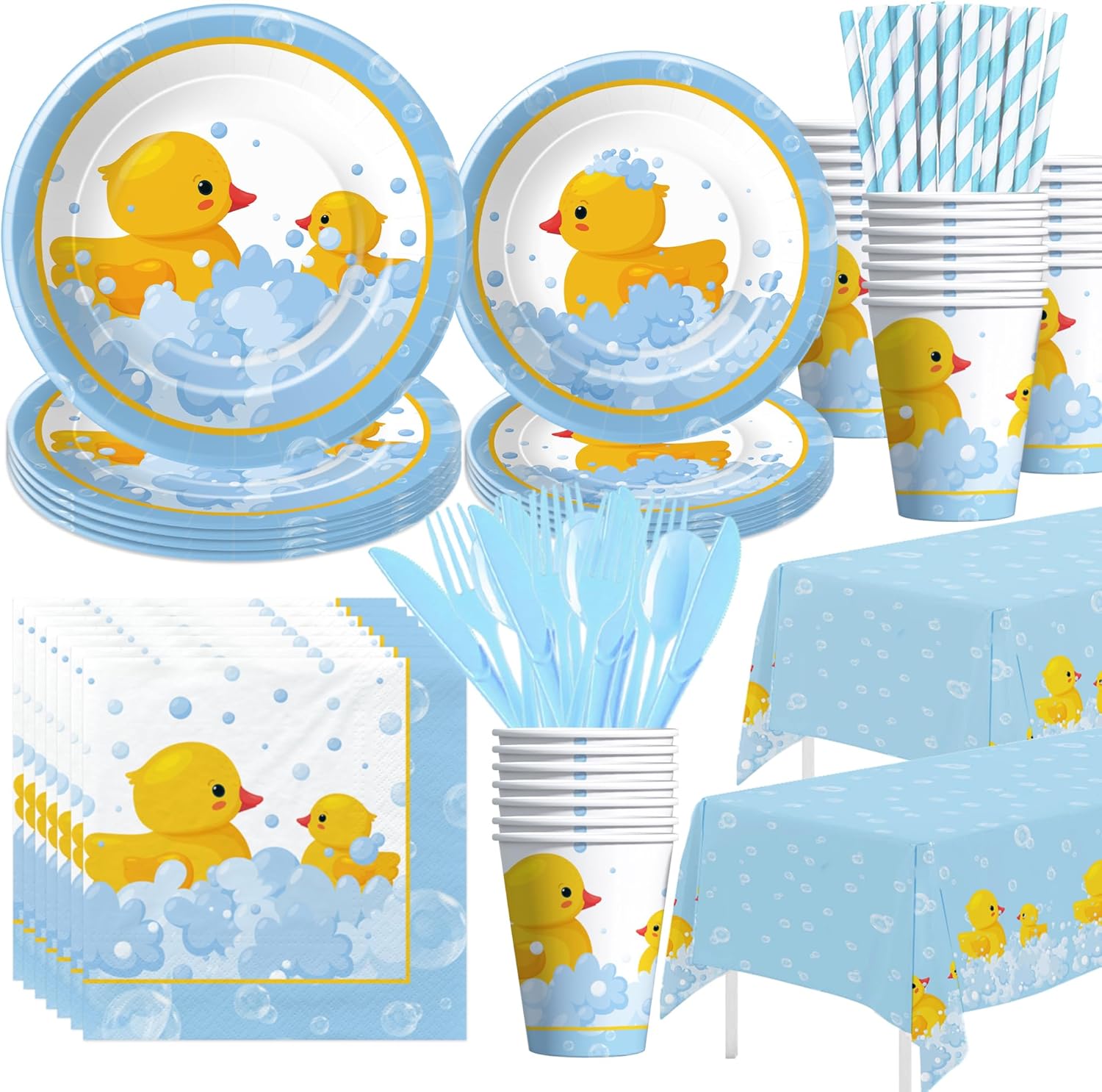 Amazon.com: APOWBLS Rubber Duck Party Decorations Tableware - Bubble ...