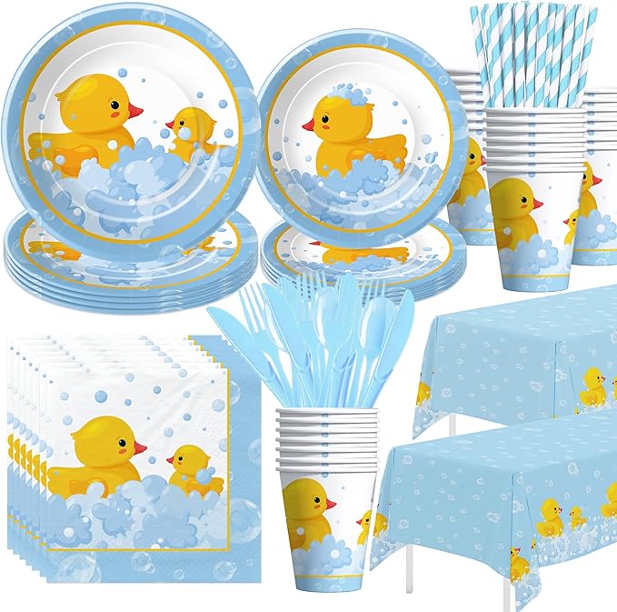 Amazon.com: APOWBLS Rubber Duck Party Decorations Tableware - Bubble ...