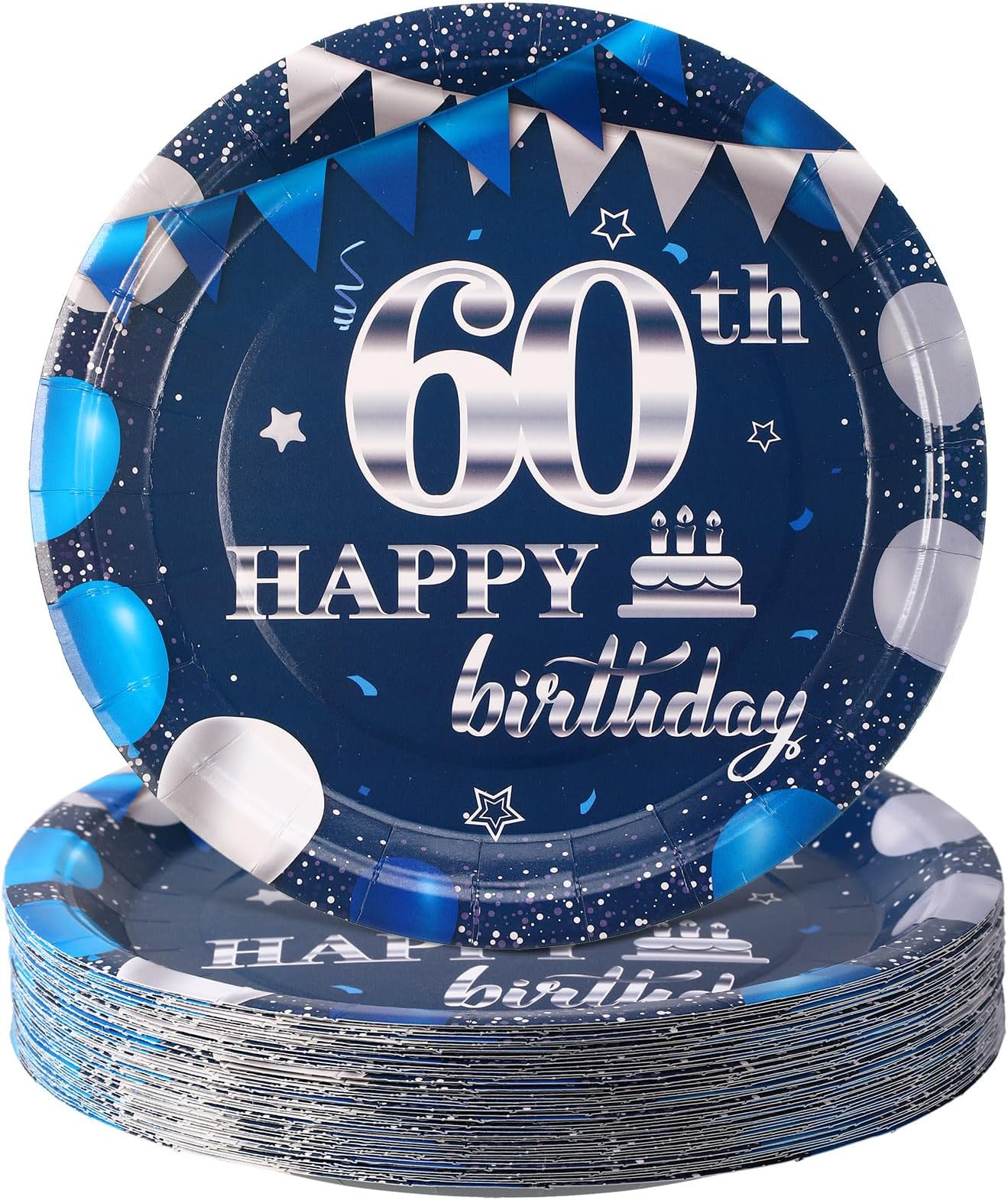 Amazon.com | Sunnyray 100 Pcs 60th Birthday Party Plates Navy Blue and ...