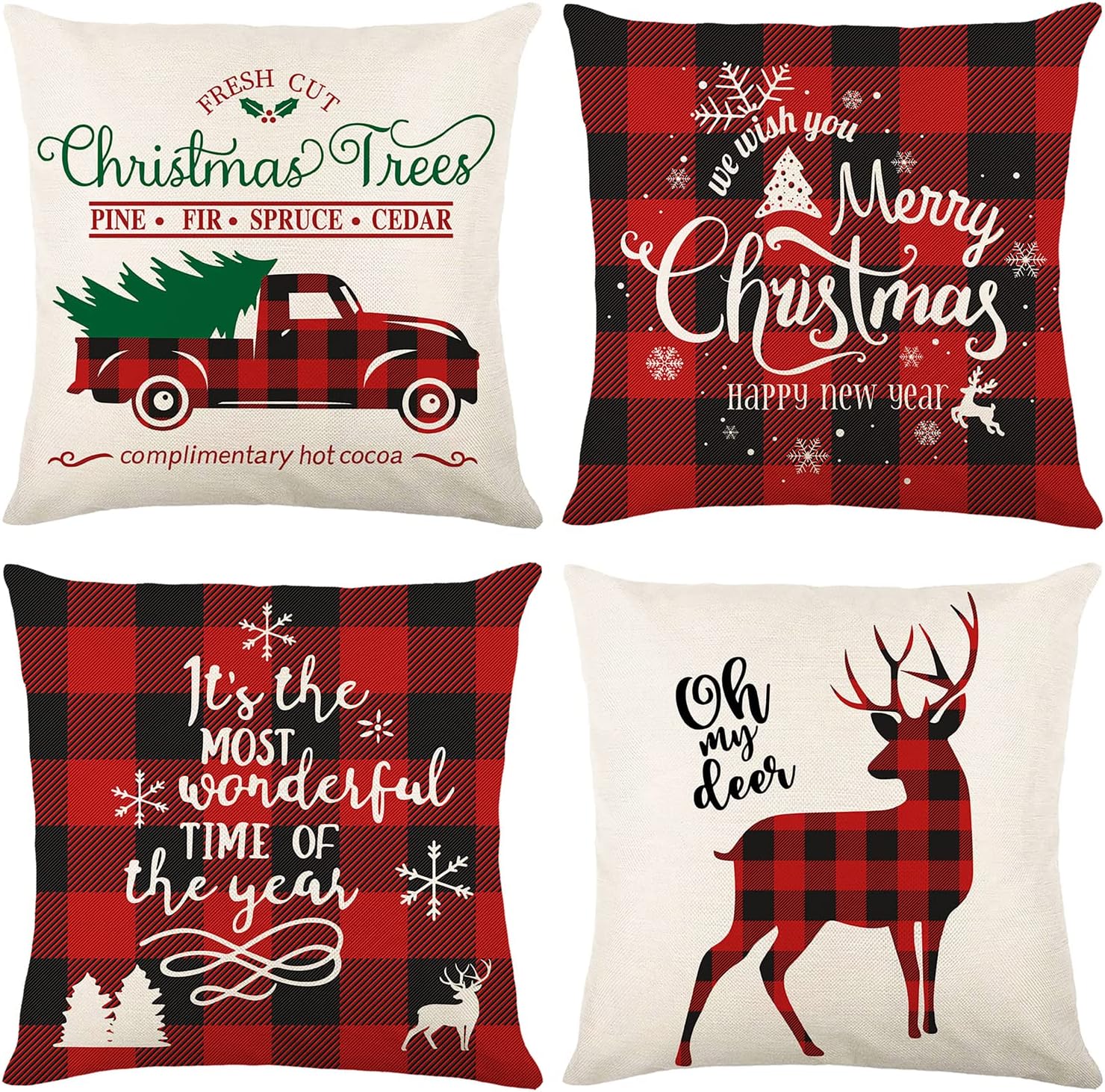 Amazon.com: ButyHome Christmas Pillow Covers 16×16 Inch Farmhouse Deer ...