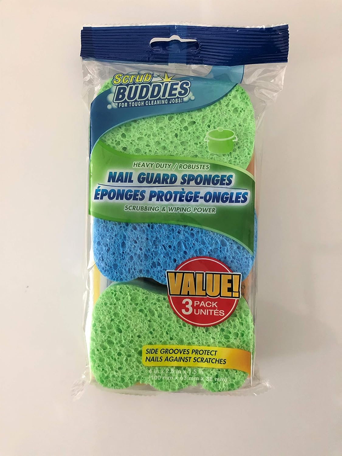 Amazon.com: Scrub Buddies 3 Count Green Dual Sided Dish Washing Sponges ...