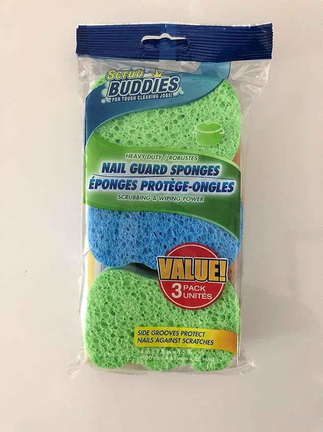 Amazon.com: Scrub Buddies 3 Count Green Dual Sided Dish Washing Sponges ...