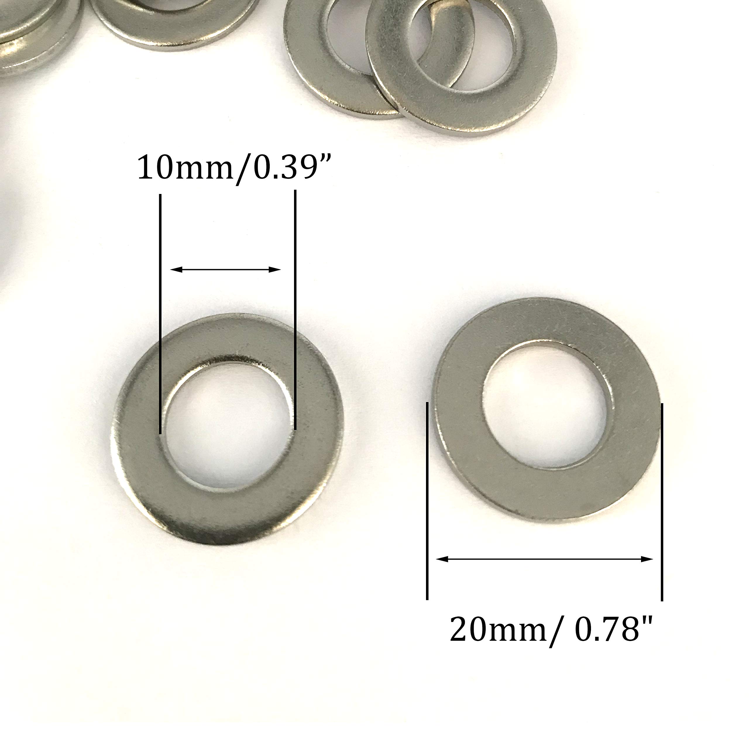 Snapklik.com : M10 Flat Washer, 304 Stainless Steel, 10mm ID, 20mm OD ...