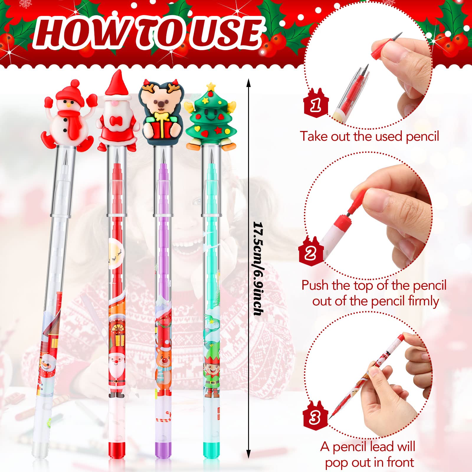 Christmas Pencils Bulk, Christmas Multi Point Stackable Push Pencil 4 ...