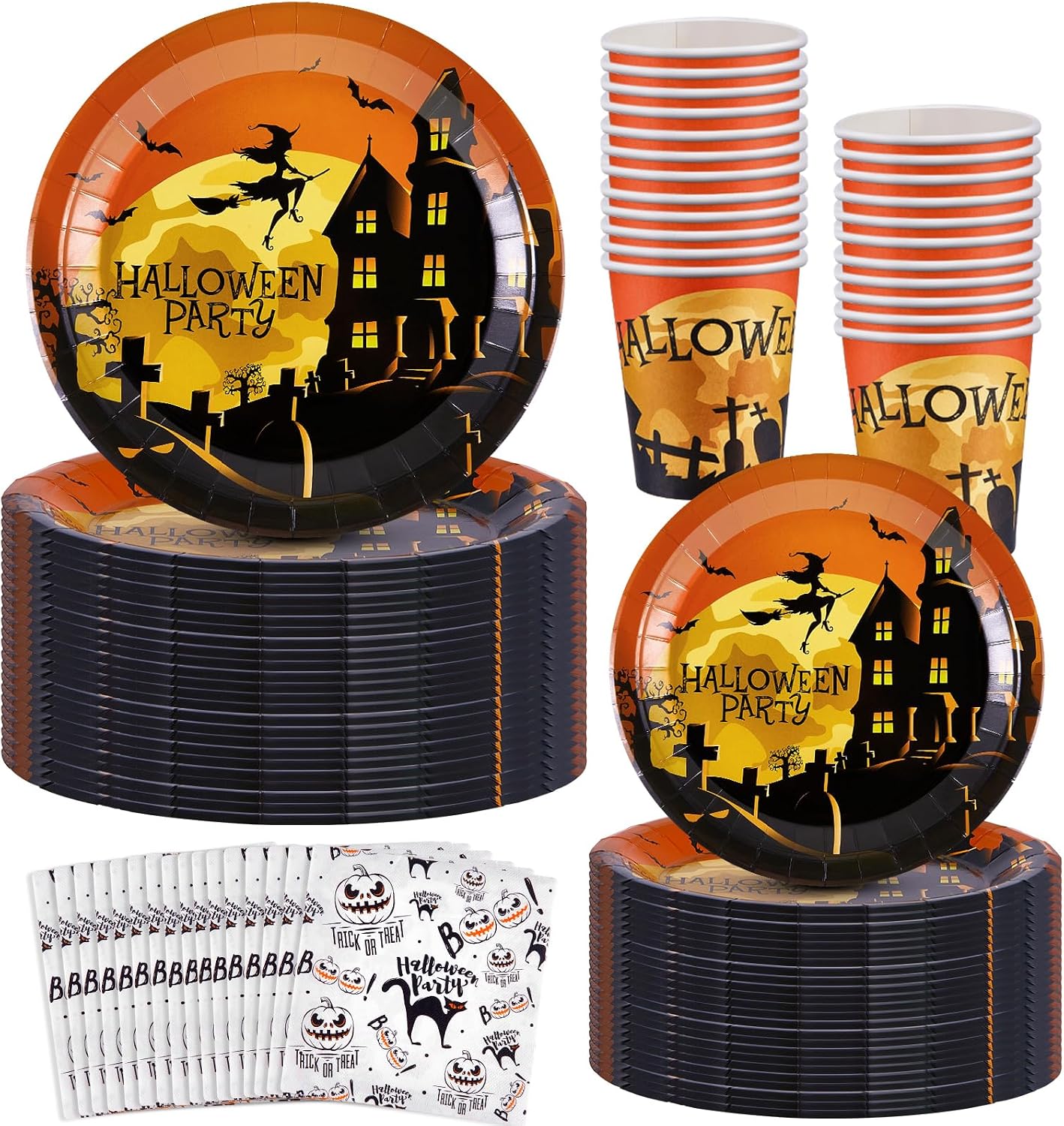 Amazon.com: Suclain 125 Piece Halloween Paper Plates and Cups and ...