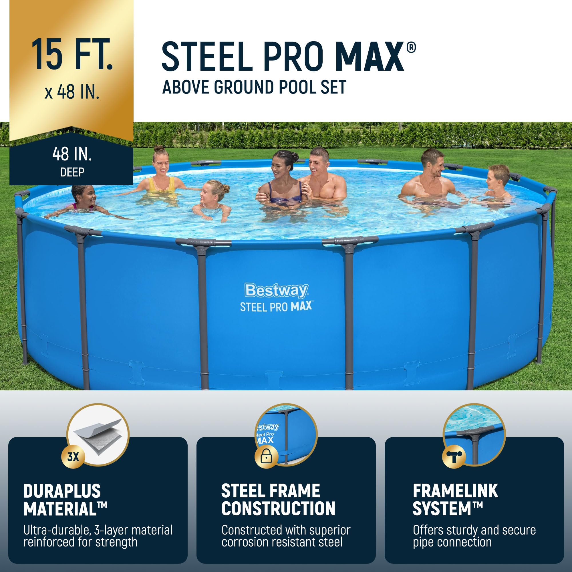 Snapklik.com : Bestway Steel Pro MAX 15 X 48" Round Metal Steel Frame ...