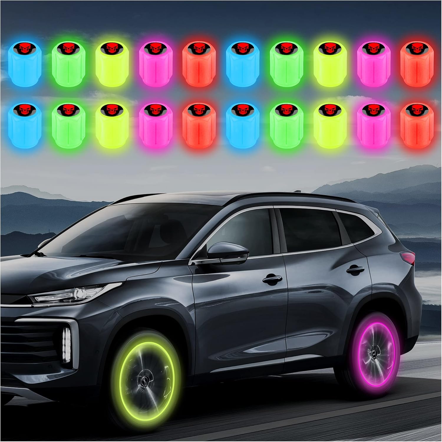 Amazon.com: wedfish 20PCS Fluorescent Car Tire Valve Stem Caps,Vivid ...