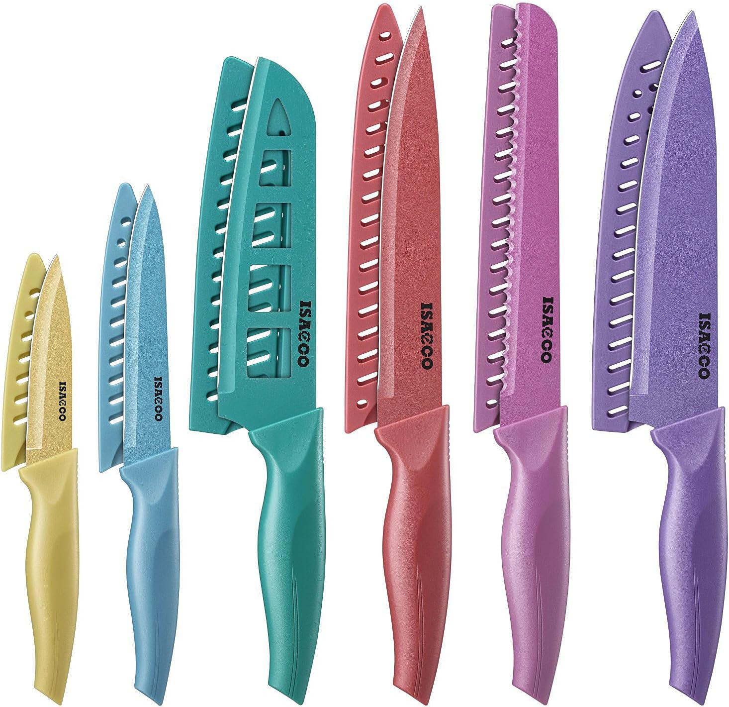 Amazon.com: ISACCO Knife Set,12pcs Kitchen Knife Set,Non-stick Food ...