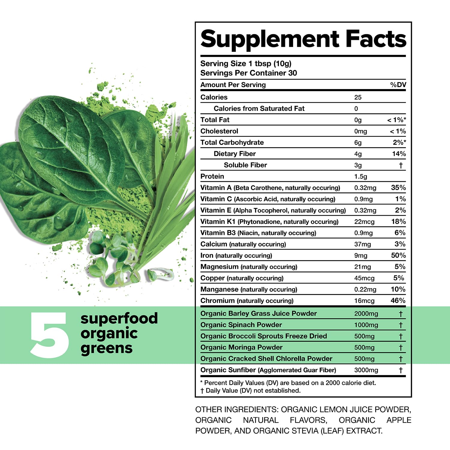 Complement Daily Greens Powder: Super Alimento Verde Orgânico para ...