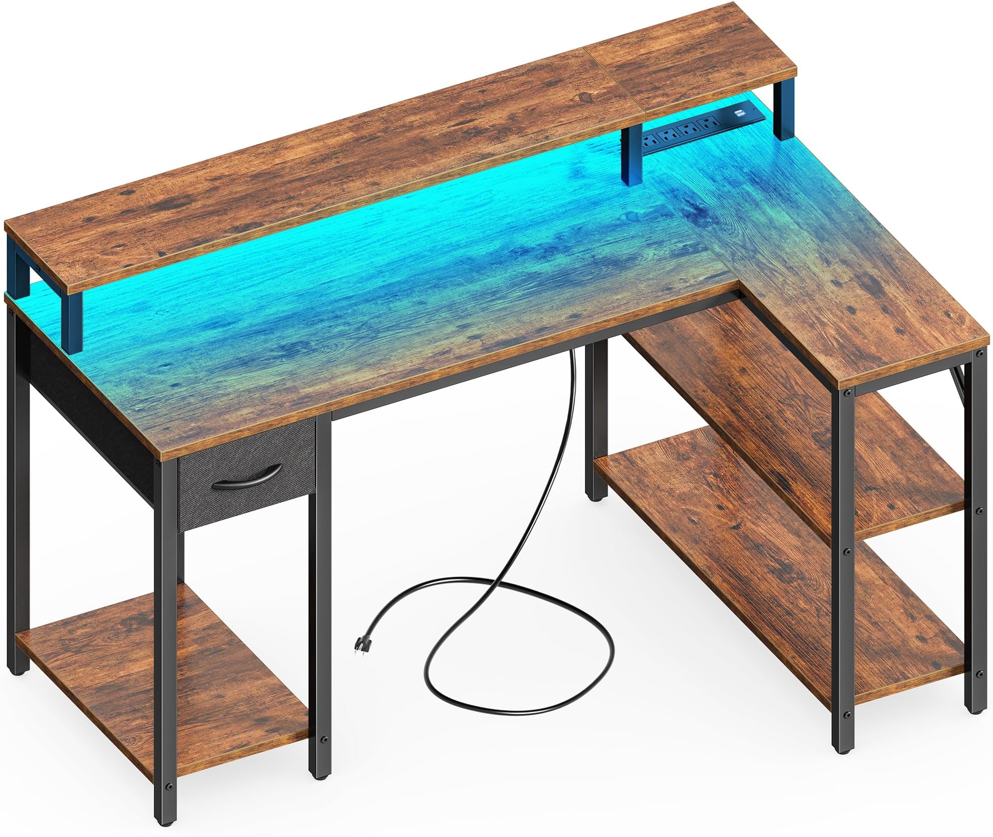Amazon.com: Mr IRONSTONE L Shaped Desk with Power Outlets & LED Lights ...