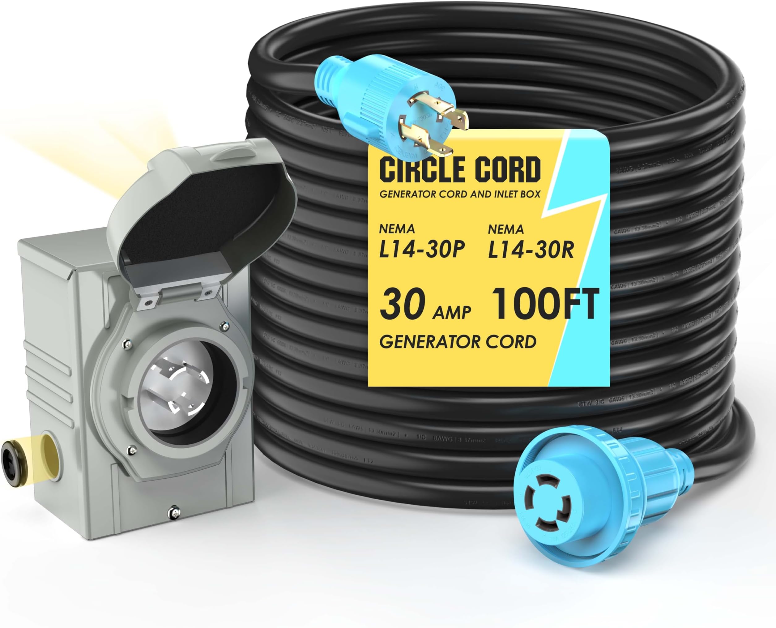 Amazon.com: LAZMUMI 50FT 30 Amp Generator Power Cord and Power Inlet ...