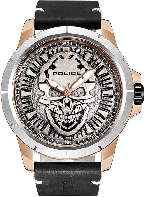 Police Men's Quartz Watch with Silver Dial Analogue Display and Black ...
