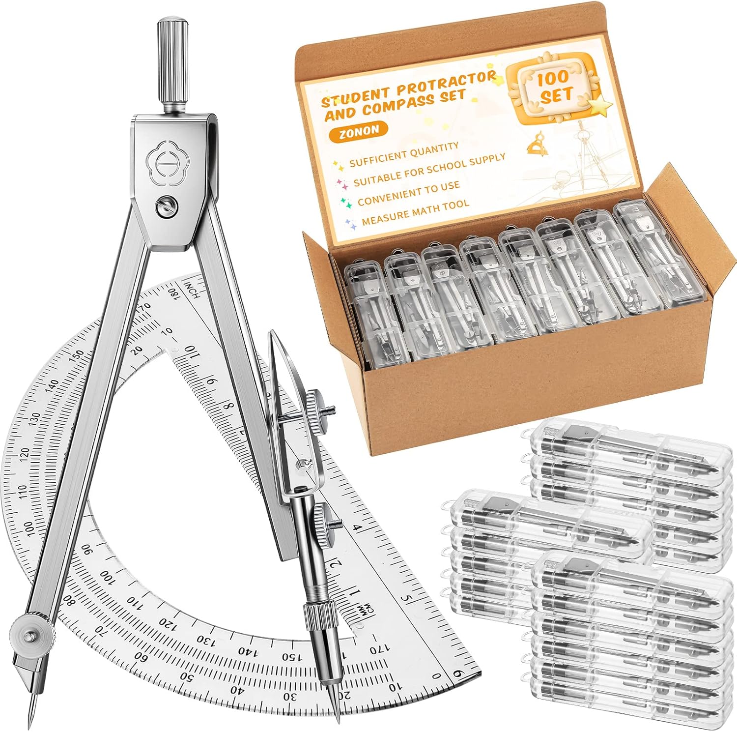 Amazon.com: Zonon Protractor and Compass Set Student Geometry Math Set ...