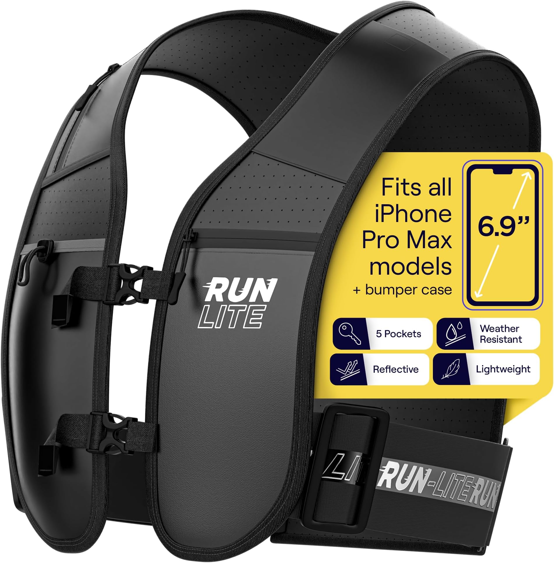Running Vest with Waterproof Phone Holder, Adjustable Belt, Reflective ...
