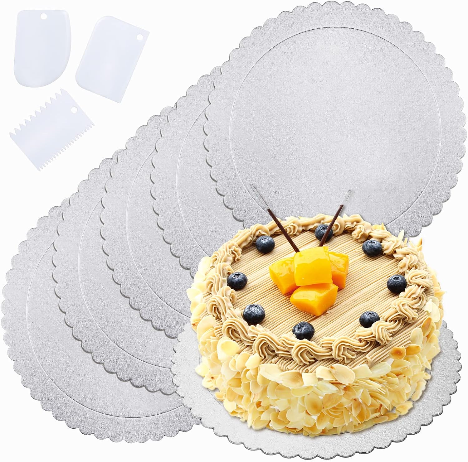 Kinsinder 6pcs 12 Inches Silver Cake Boards, Cake Stands, Round Cake ...