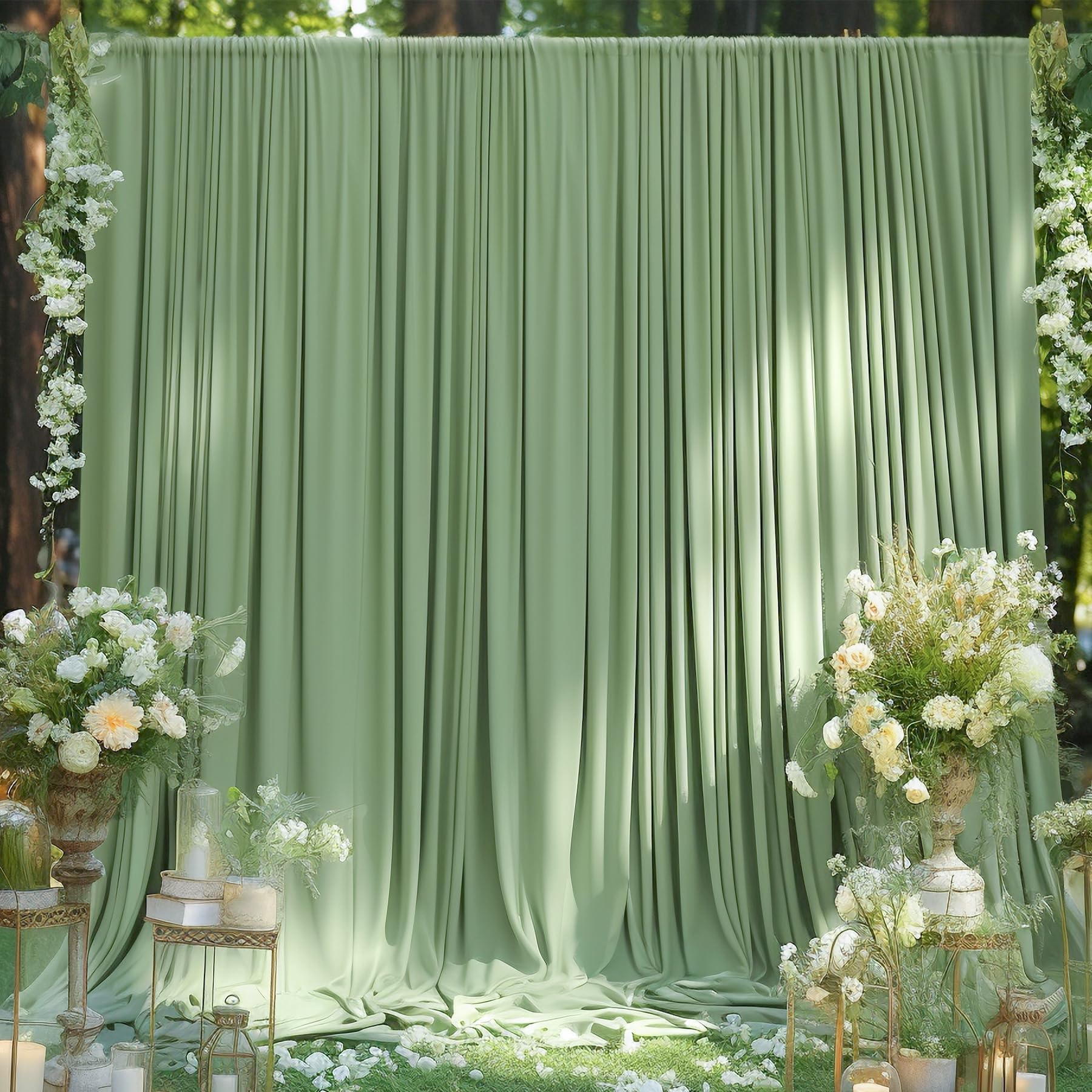 Amazon.com : 10x10 Sage Green Backdrop Curtain for Parties Wrinkle Free ...