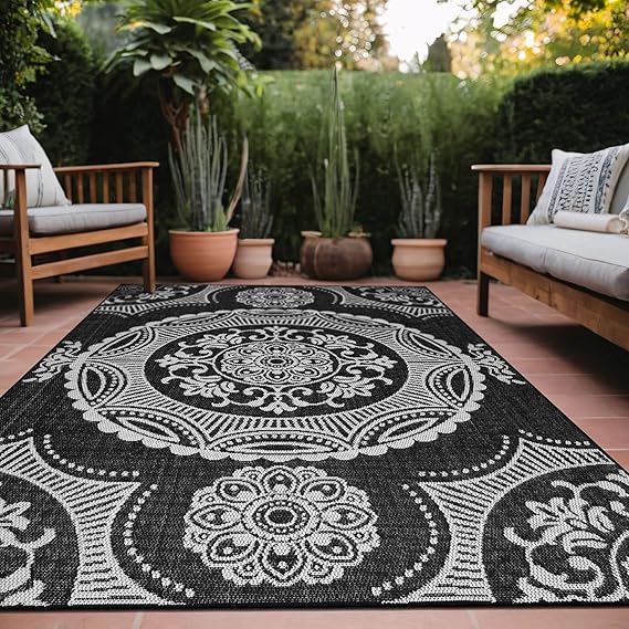 Amazon.com: Luul Home Medallion Outdoor Rug 10x14 Washable Outside ...