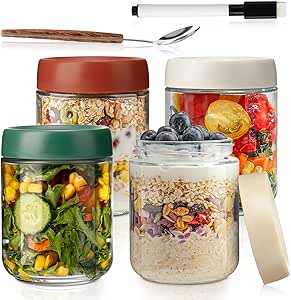 Amazon.com: DIMBRAH Overnight Oats Containers with Lids, Mason Jars 16oz with Lids - Set Of 4 ...