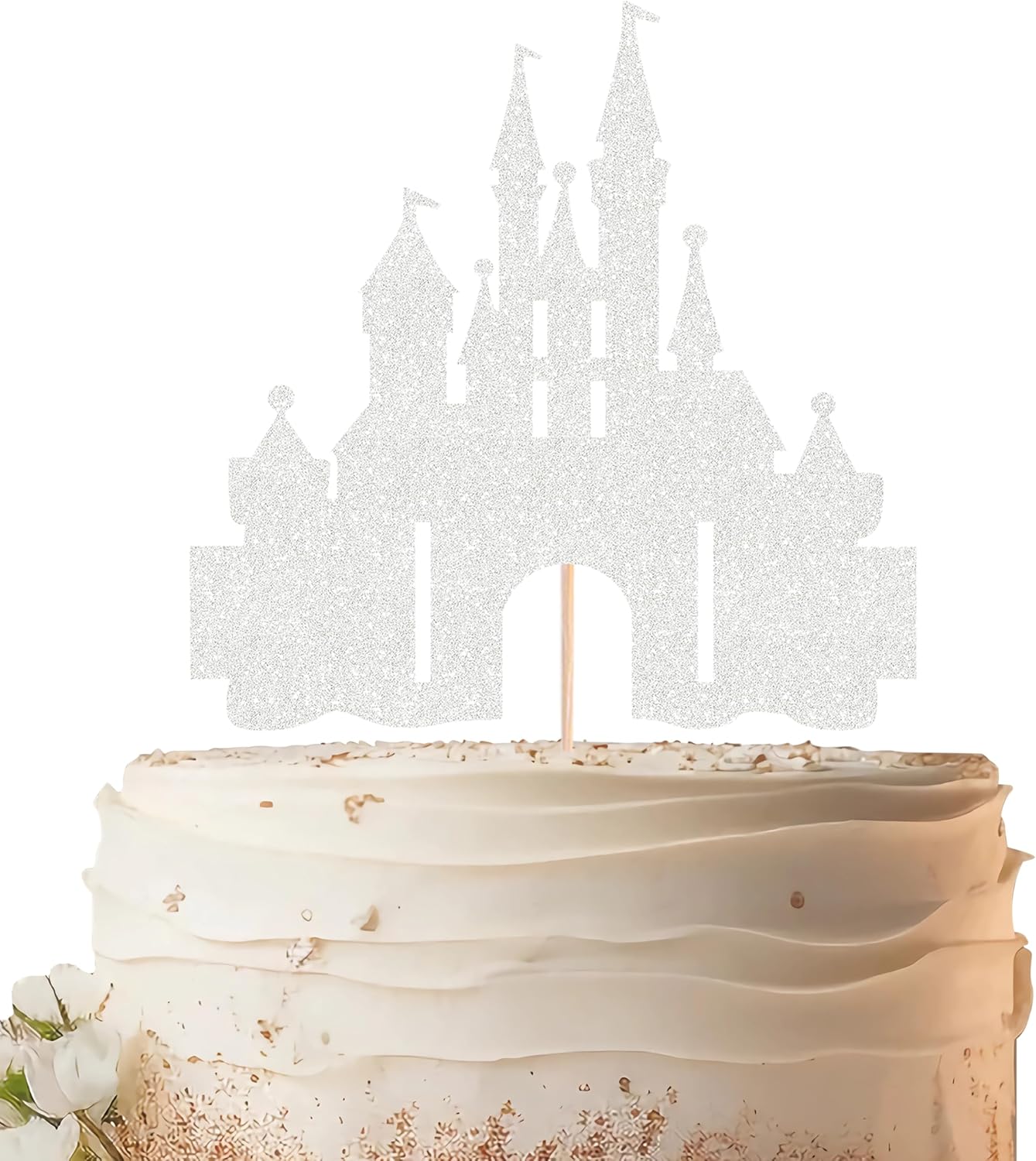 Amazon.com: EONNCNT Castle Cake Topper - Silver Glitter Castle Theme ...