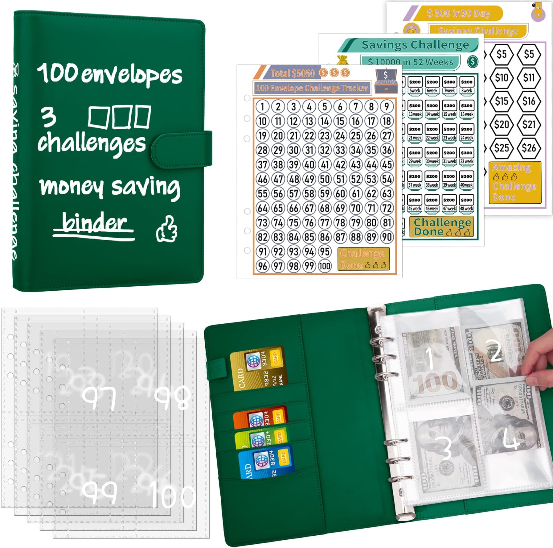 Amazon.com : Shawgge 100 Envelopes Money Saving Challenge Binder ...
