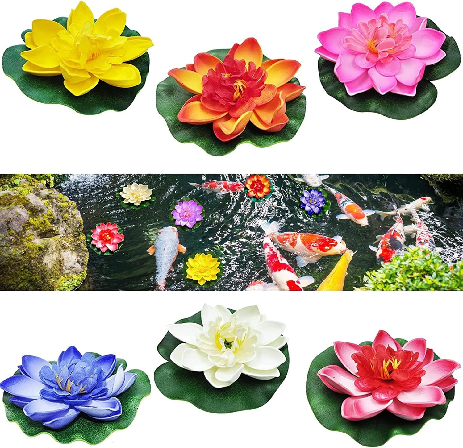 4 Pcs Water Feature Artificial Lotus Floating Pond Planter Realistic ...
