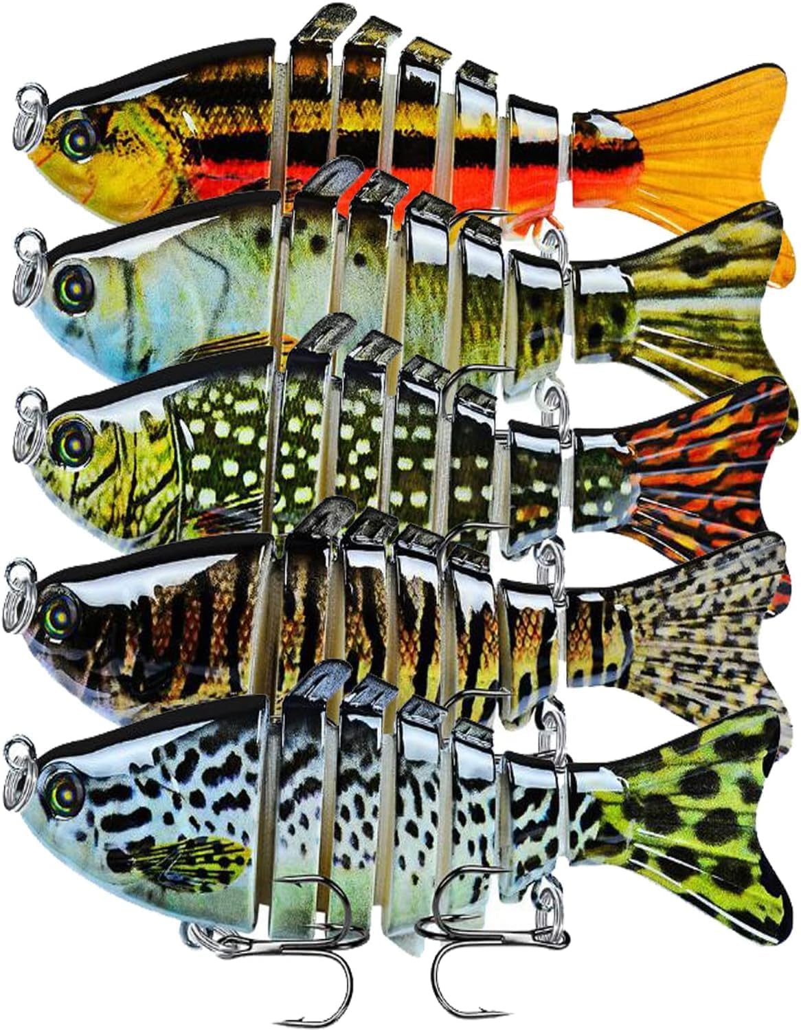 5Pcs Fishing Lures, BetterJonny Multi Jointed Swimbaits Segmented Slow ...